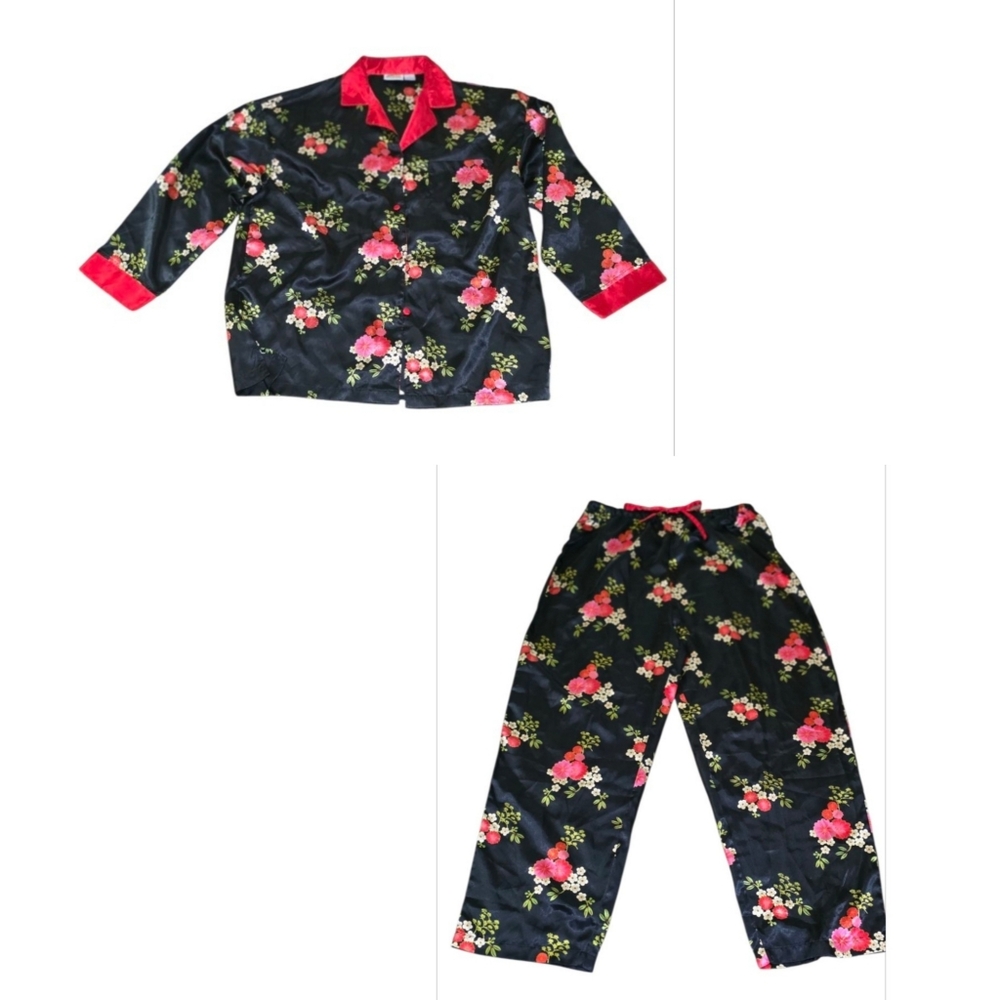 Collections Etc Pajama/Lounge Set Black Floral Size Xl - Gem